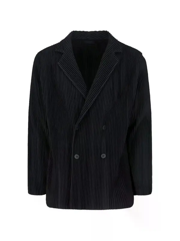 Issey Miyake Pleated Double-breasted Blazer - Black