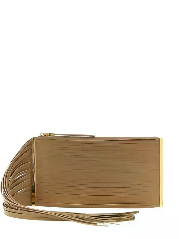 Elisabetta Franchi Leather Clutch With Fringed Detailing - Neutrals