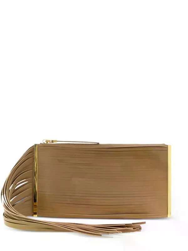 Elisabetta Franchi Leather Clutch With Fringed Detailing - Neutrals
