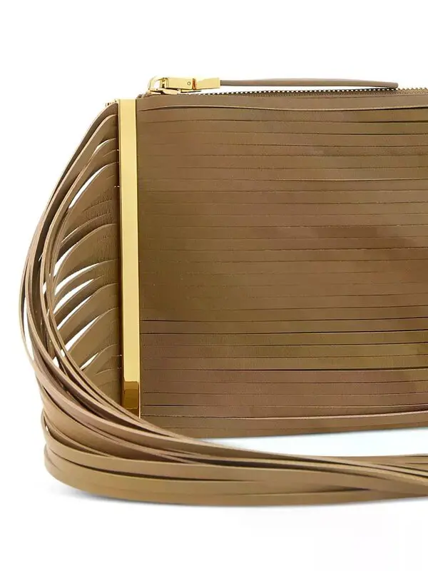 Elisabetta Franchi Leather Clutch With Fringed Detailing - Neutrals