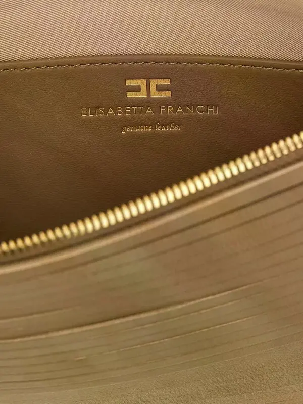 Elisabetta Franchi Leather Clutch With Fringed Detailing - Neutrals