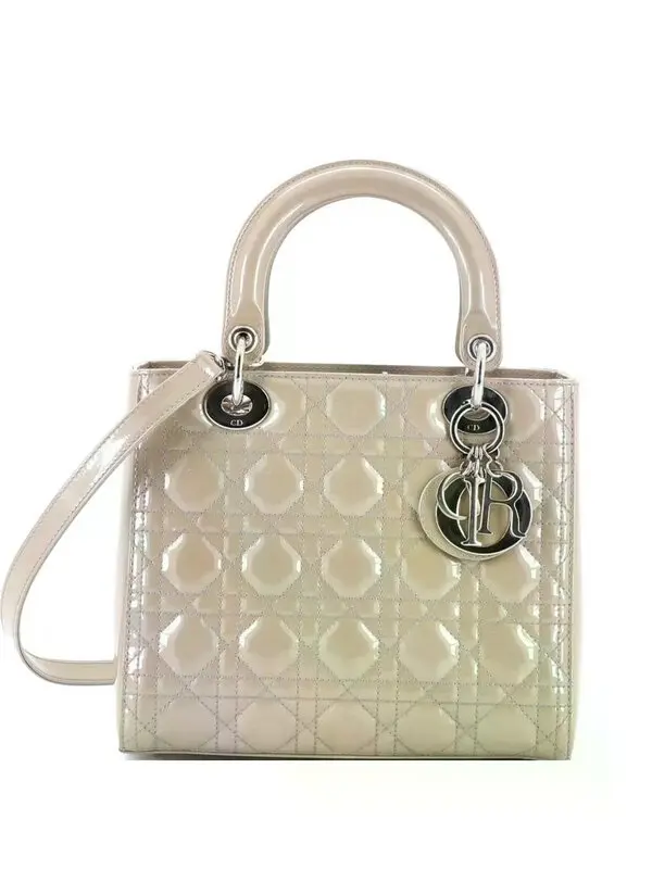 Dior Lady Bag Cannage Quilt Patent Small Satchel - Neutrals