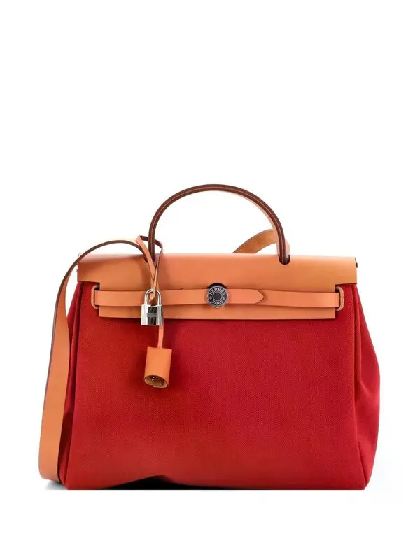 Hermès Herbag Zip Leather And Toile 31 Shoulder Bag - Red