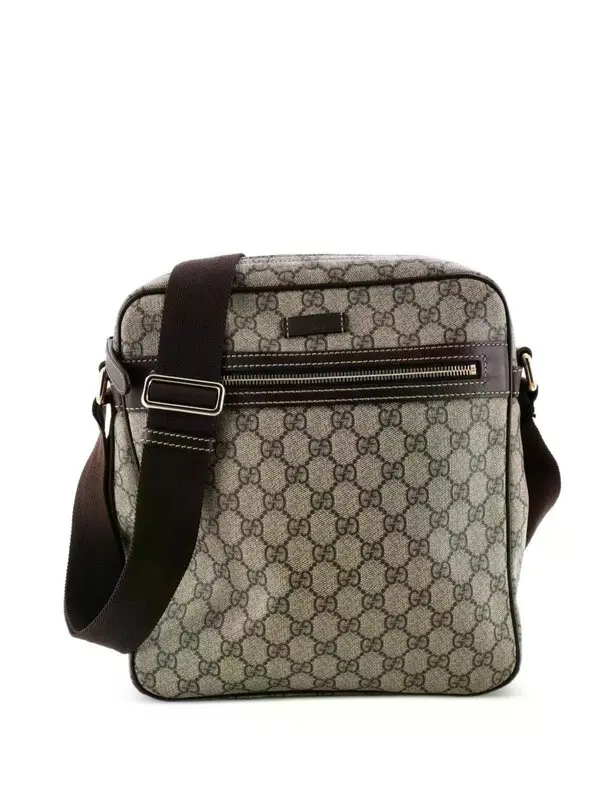 Gucci Front Zip Messenger Gg Coated Canvas Medium Crossbody Bag - Brown
