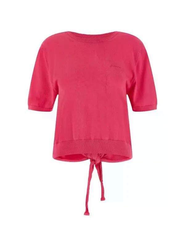 GANNI Embroidered-logo Back-ribbon T-shirt - Pink