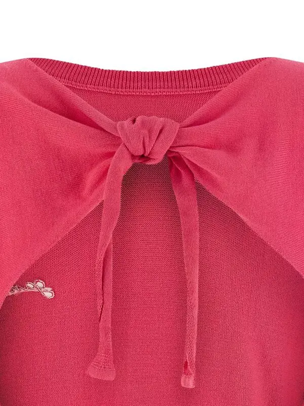GANNI Embroidered-logo Back-ribbon T-shirt - Pink