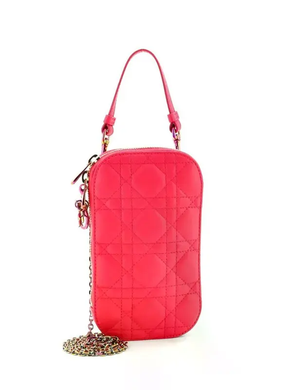 Dior Lady Phone Holder Cannage Quilt Lambskin Crossbody Bag - Pink
