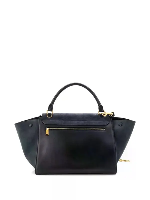 Celine Trapeze Crocodile Embossed Nubuck Medium Shoulder Bag - Black