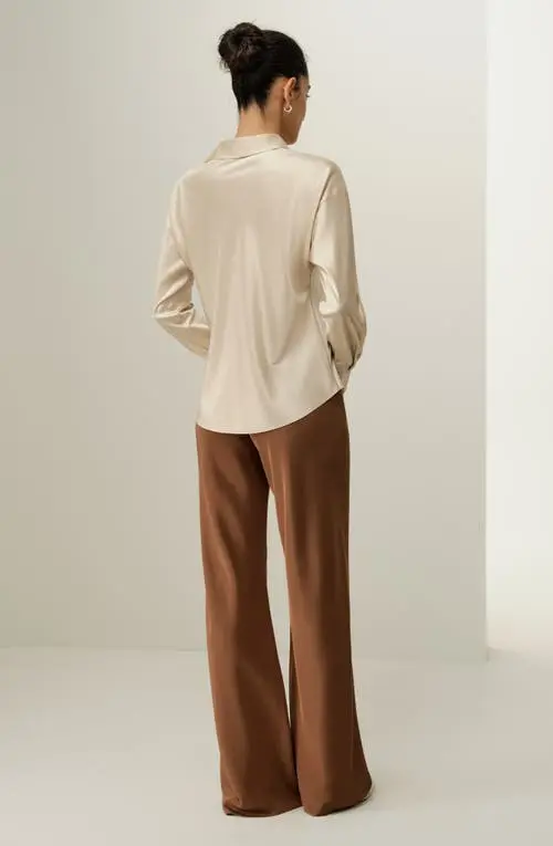 Lilysilk Bias Cut Straight Leg Silk Trousers - Espresso