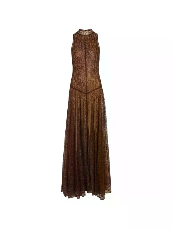 DE LA VALI Halterneck Lace Gown - Brown