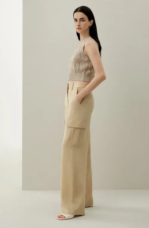 Lilysilk Silk Crepe Cargo Pants - Dune