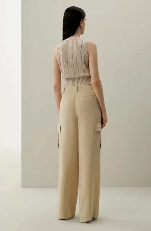 Lilysilk Silk Crepe Cargo Pants - Dune
