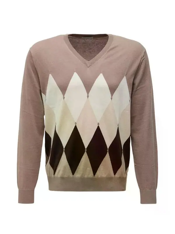BALLANTYNE Argyle Intarsia-knit V-neck Sweater - Neutrals