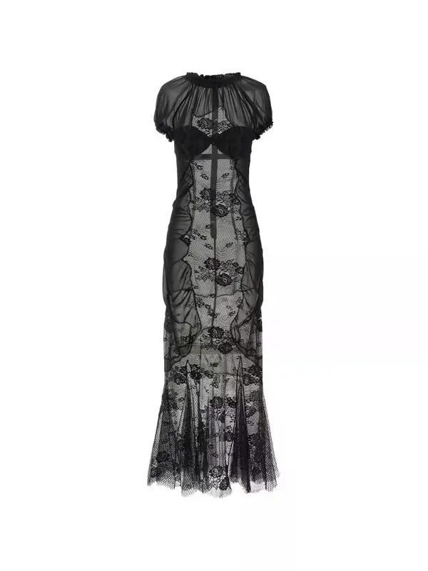 Attico Lace Tulle Midi Dress - Black