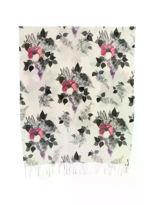 Roberto Cavalli Floral-print Fringed Scarf - Neutrals