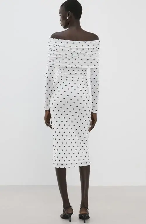 Mango Nevado Dot Off-the-shoulder Midi Dress