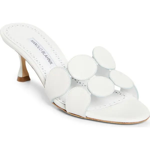 Manolo Blahnik Haribalmu Kitten Heel Sandal - White/light Blue