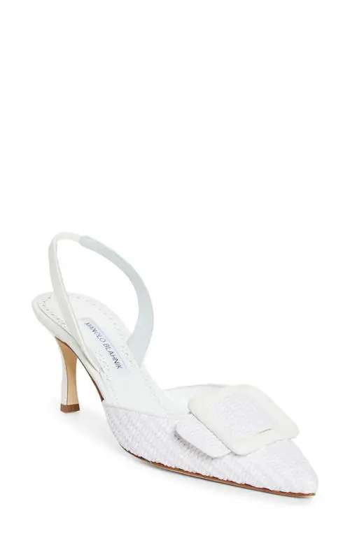 Manolo Blahnik Maysli Buckle Slingback Pump - White