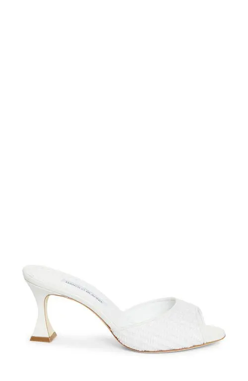 Manolo Blahnik Jadaron Woven Raffia Slide Sandal - White