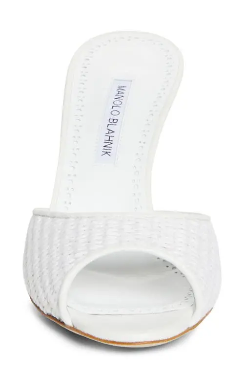 Manolo Blahnik Jadaron Woven Raffia Slide Sandal - White