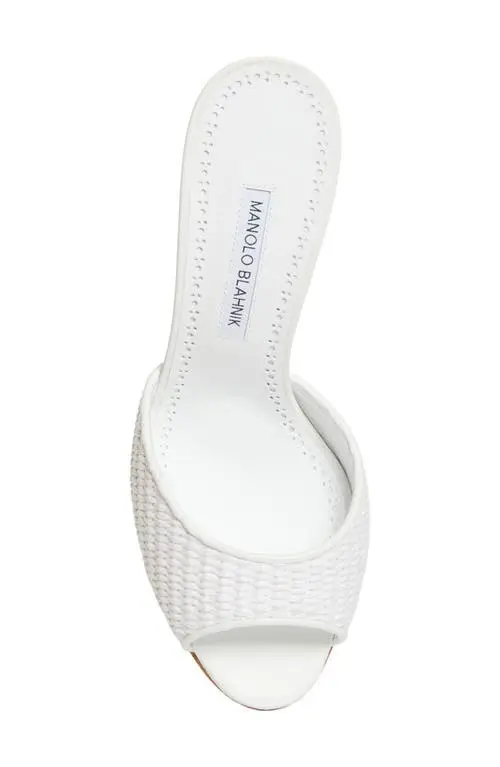 Manolo Blahnik Jadaron Woven Raffia Slide Sandal - White