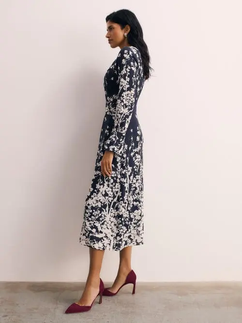 The Fold Rosiare Floral Print Silk Crepe De Chine Dress