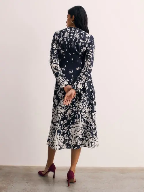 The Fold Rosiare Floral Print Silk Crepe De Chine Dress