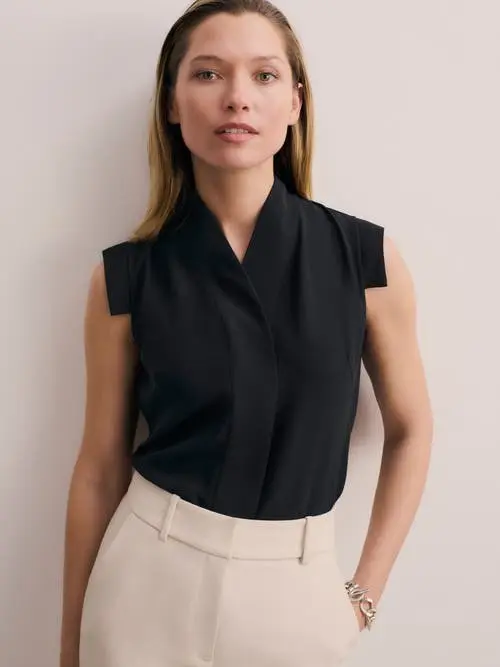 The Fold Bowery Sleeveless Silk Blouse - Black