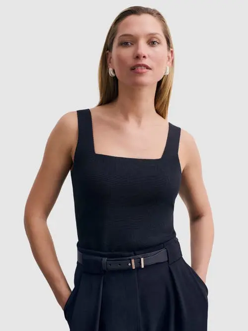The Fold Keighley Sculpt Knit Top - Navy