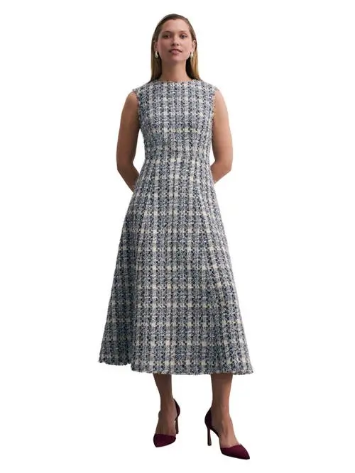 The Fold Tureen Tweed Midi Fit And Flare Dress