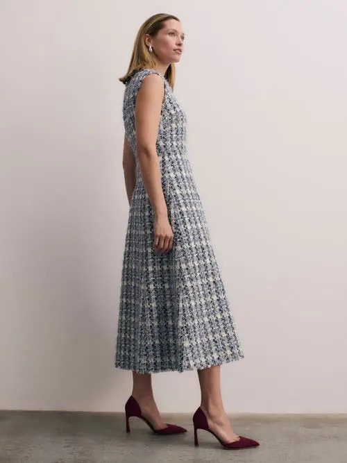 The Fold Tureen Tweed Midi Fit And Flare Dress