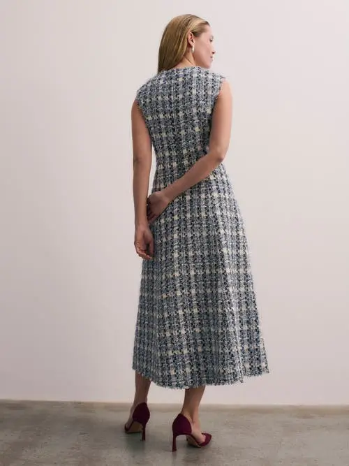 The Fold Tureen Tweed Midi Fit And Flare Dress