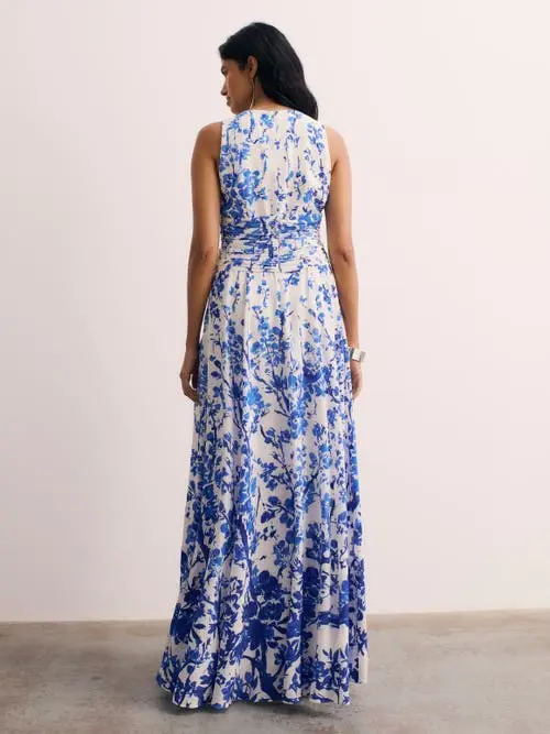 The Fold Oria Floral Print Silk Maxi Dress