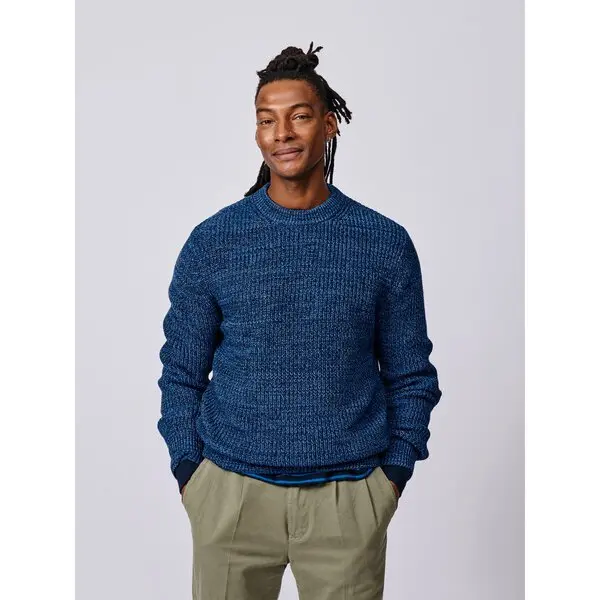 AUBIN Martin Ribbed Crew Neck Sweater - Blue Twist