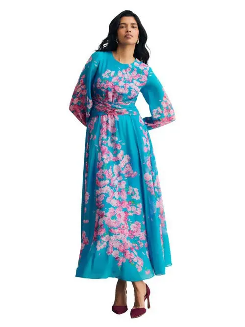 The Fold Portofino Silk Chiffon Maxi Dress - Blue