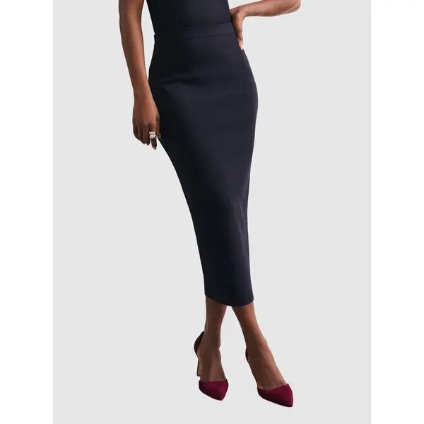 The Fold Santon Sculpt Knit Skirt - Navy