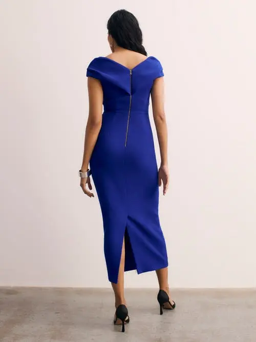 The Fold Bodycon Short Sleeve V-neck Midi Dress