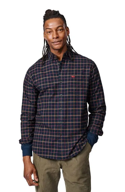 AUBIN Merton Brushed Oxford Button Down Shirt - Navy Check