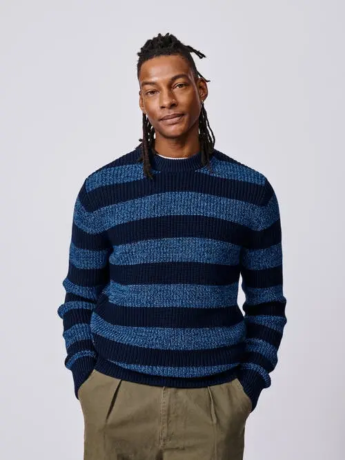 AUBIN Martin Long Sleeve Crew Neck Jumper - Navy Stripe