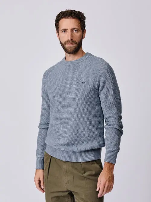AUBIN Norton Textured Crew Neck Jumper - Pale Blue