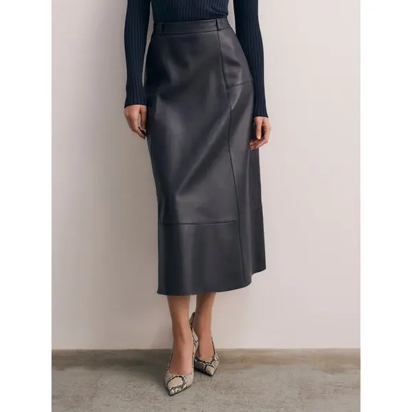 The Fold Andalo Leather A-line Skirt - Navy