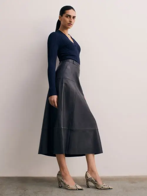The Fold Andalo Leather A-line Skirt