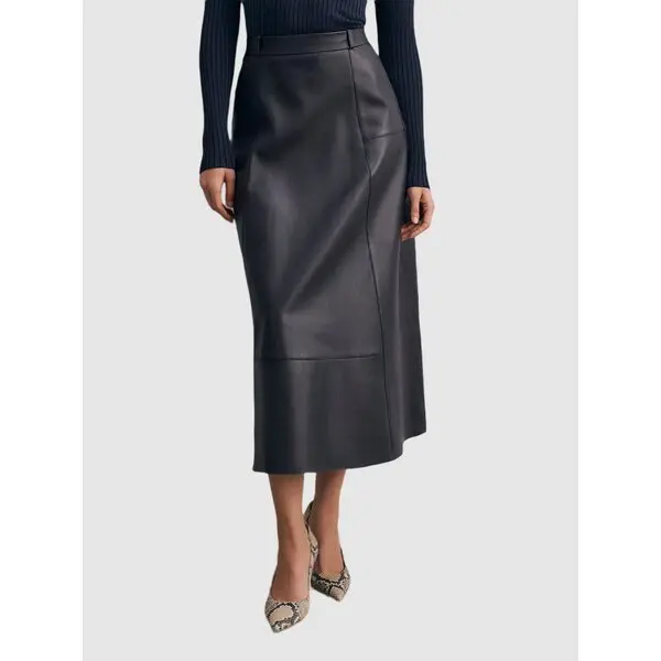 The Fold Andalo Leather A-line Skirt - Navy