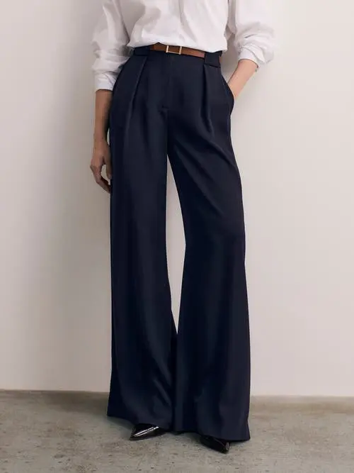 The Fold High-waist Wide-leg Longline Trousers - Navy