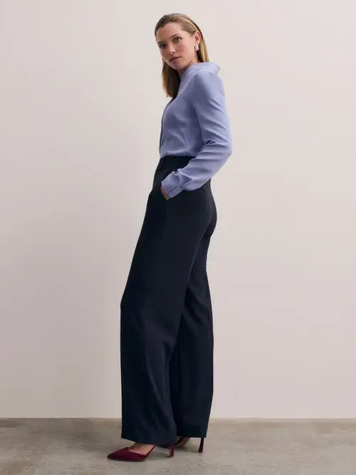 The Fold Adelaide Clever Crepe Wide Leg Trousers - Navy