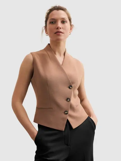 The Fold Draped V-neck Tailored Waistcoat - Neutral