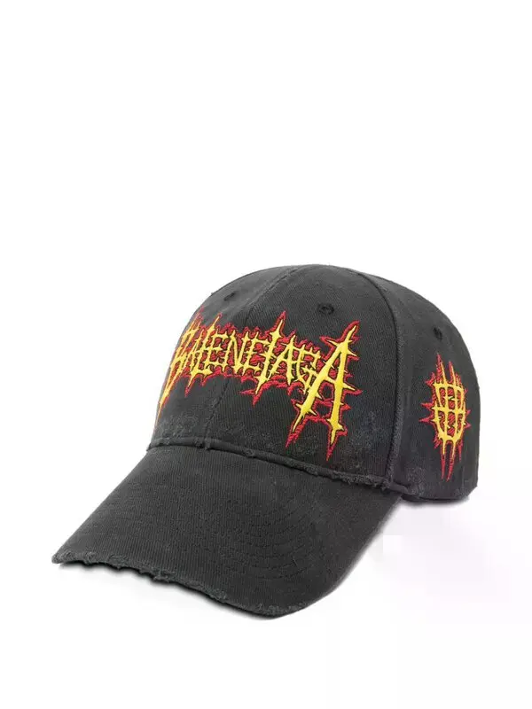 Balenciaga Embroidered Distressed Baseball Cap - Black