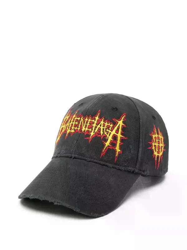 Balenciaga Embroidered Distressed Baseball Cap - Black