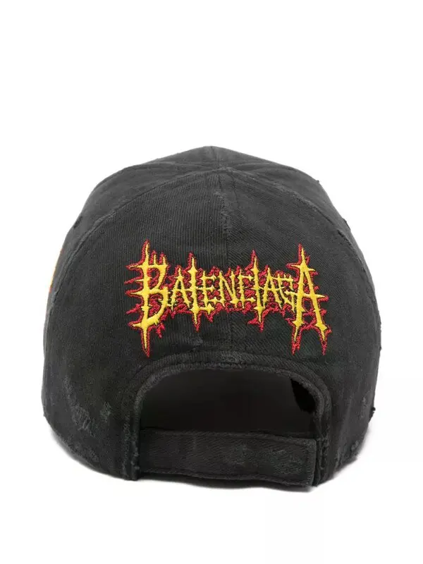 Balenciaga Embroidered Distressed Baseball Cap - Black