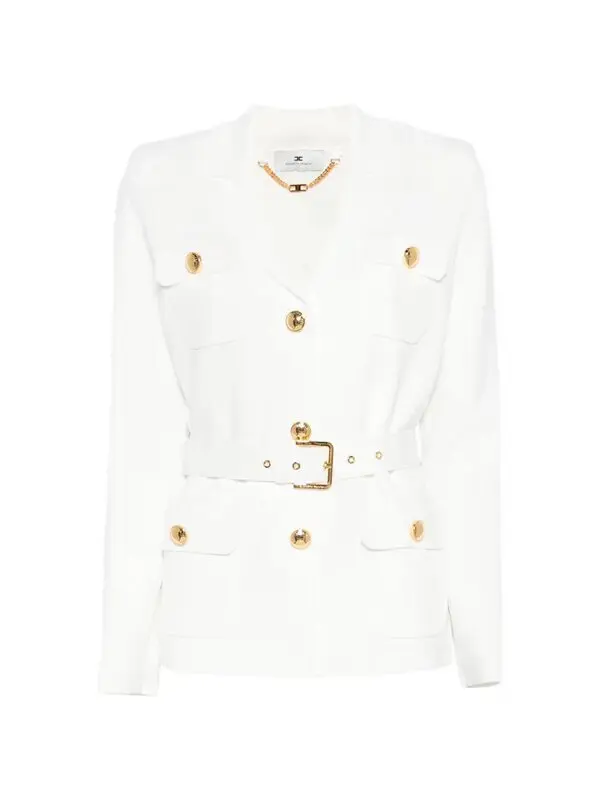 Elisabetta Franchi Button Cardigan With Pockets And Belt - White